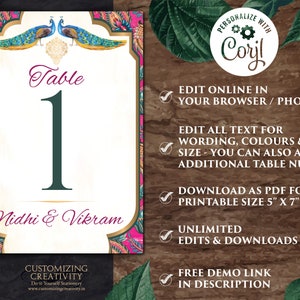 Peacock Table Numbers Indian & Peacock Table Cards Boho Hindu - Etsy