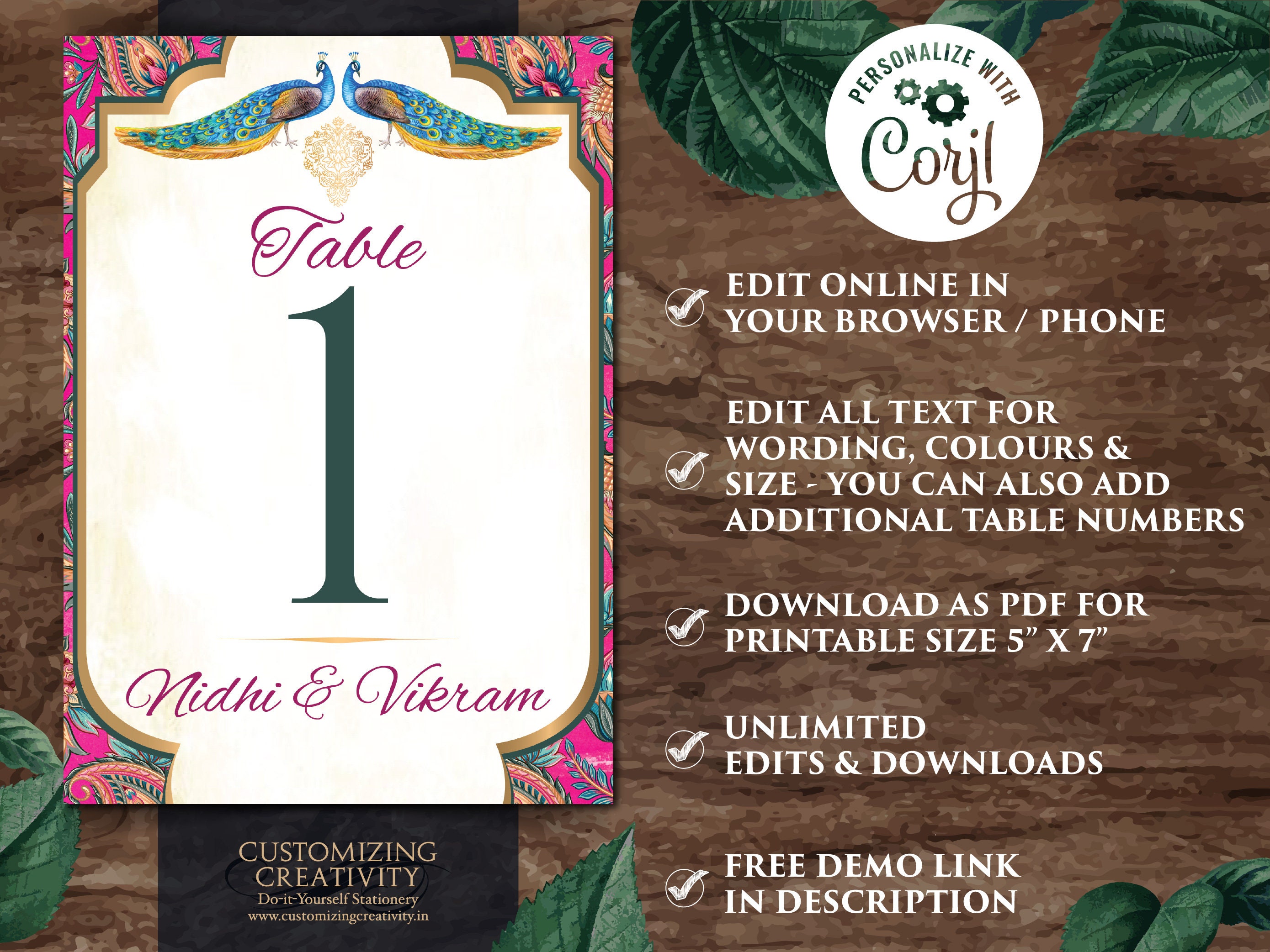 Peacock Table Numbers Indian & Peacock Table Cards Boho Hindu | Etsy
