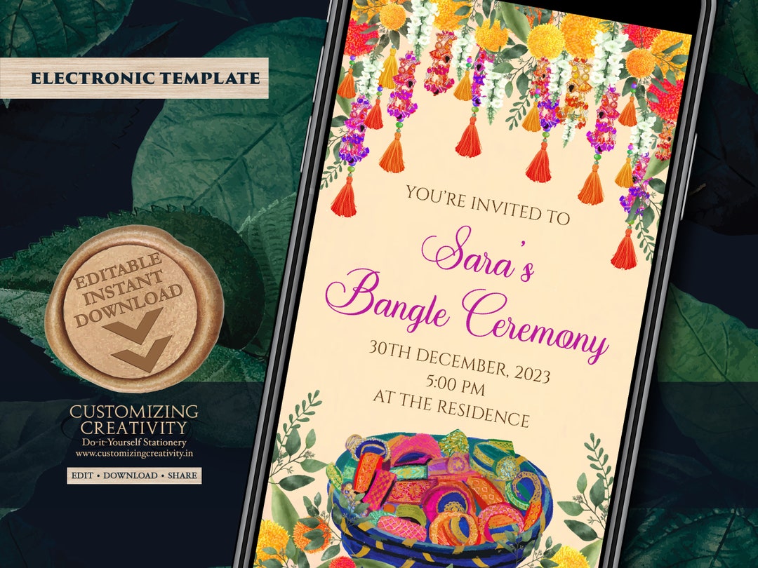 Bangle Ceremony Invite as Chura Invites, Chura Invitation & Chura ...