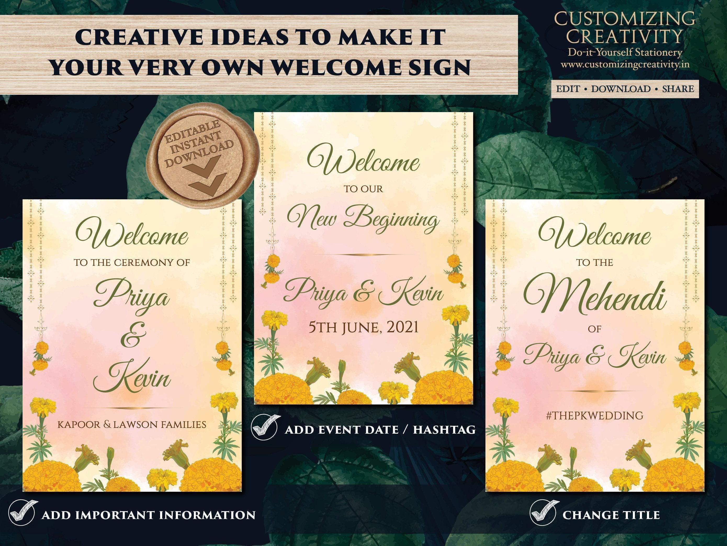 Marigold Wedding Welcome Sign: Indian Decor (digital Download) - Etsy