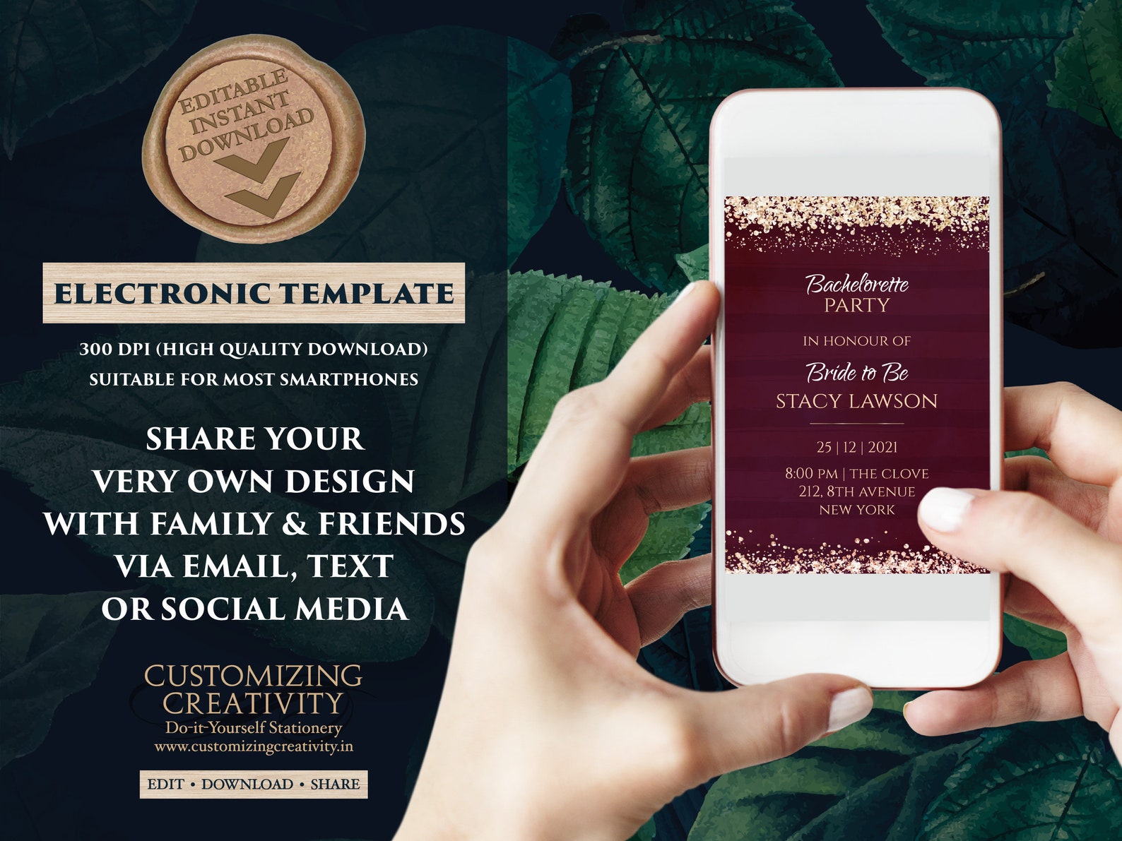 Maroon Bachelorette Party With Sparkle Bridal Invitation Gold - Etsy