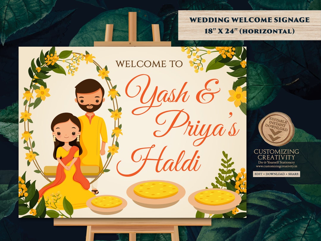 Haldi Welcome Sign Haldi Decoration as Pithi Welcome Sign, Haldi ...