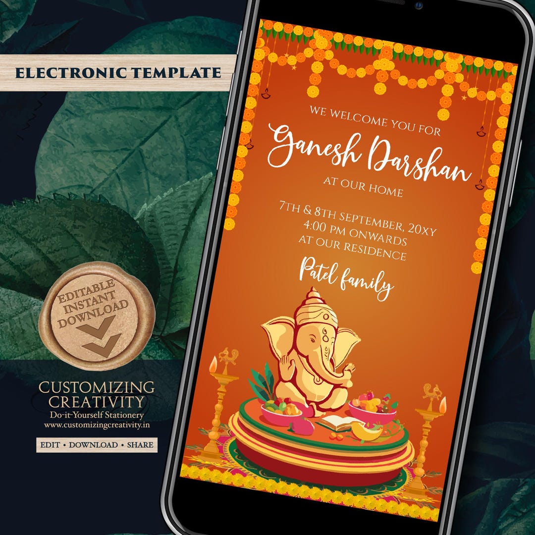 Ganesh Invitations Digital Ganpati Invites Ganesh Chaturthi Card ...
