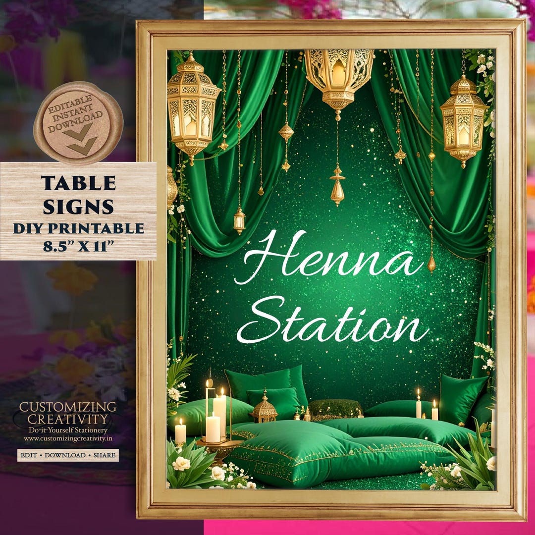 Mehendi Station Sign Printable, Customizable Indian Wedding Decor ...