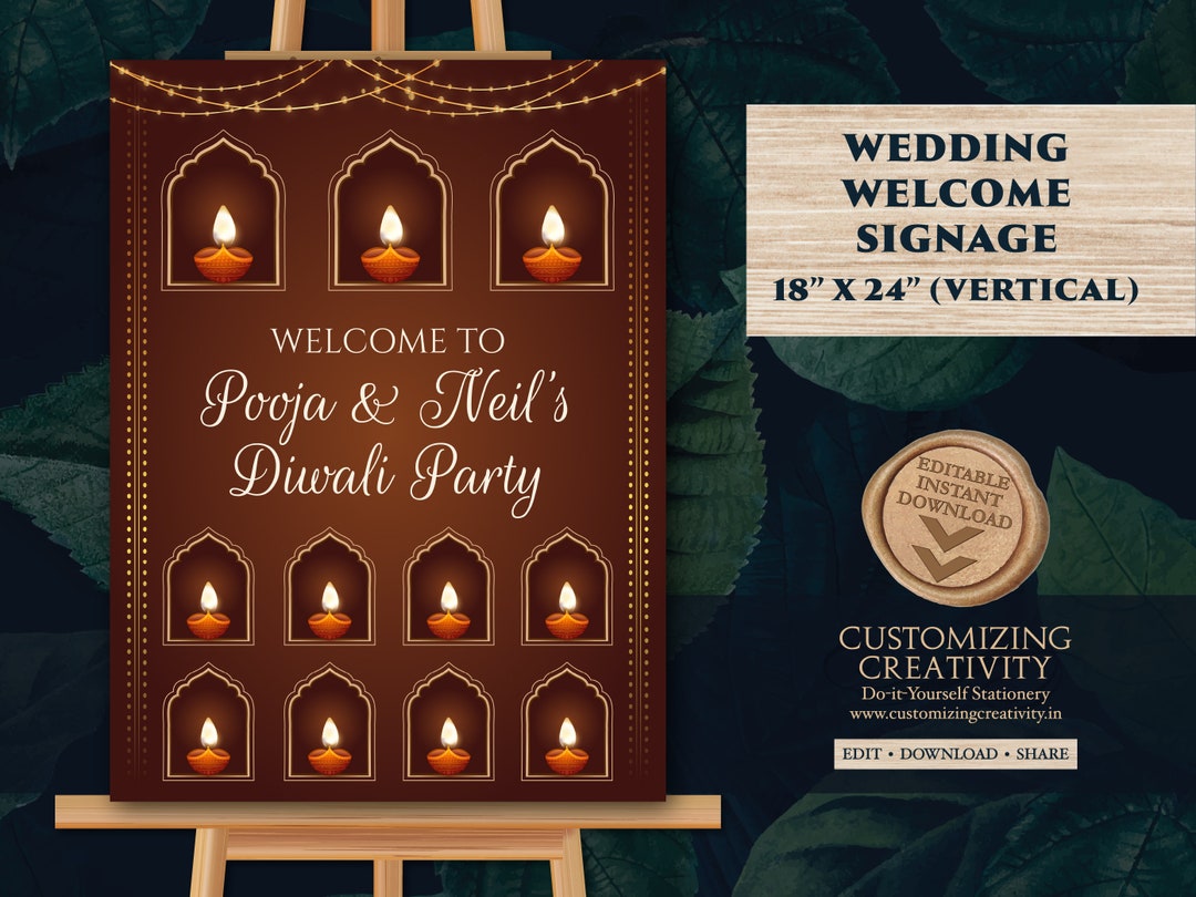 Diwali Welcome Signs & Diwali Decor, Diwali Party Welcome Signs as ...