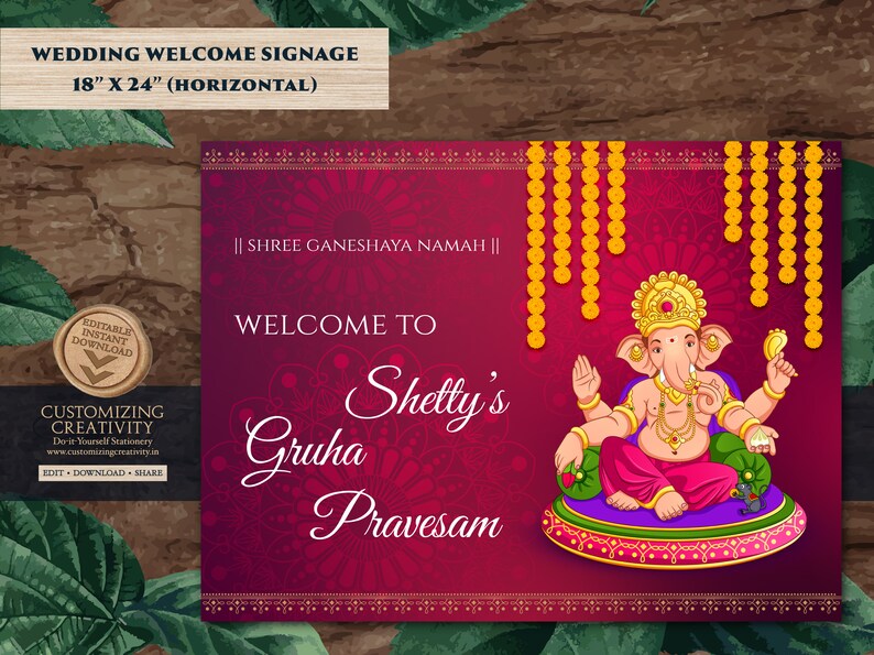 Welcome Ganesh Puja Signs & Gruhapravesam Sign Indian - Etsy