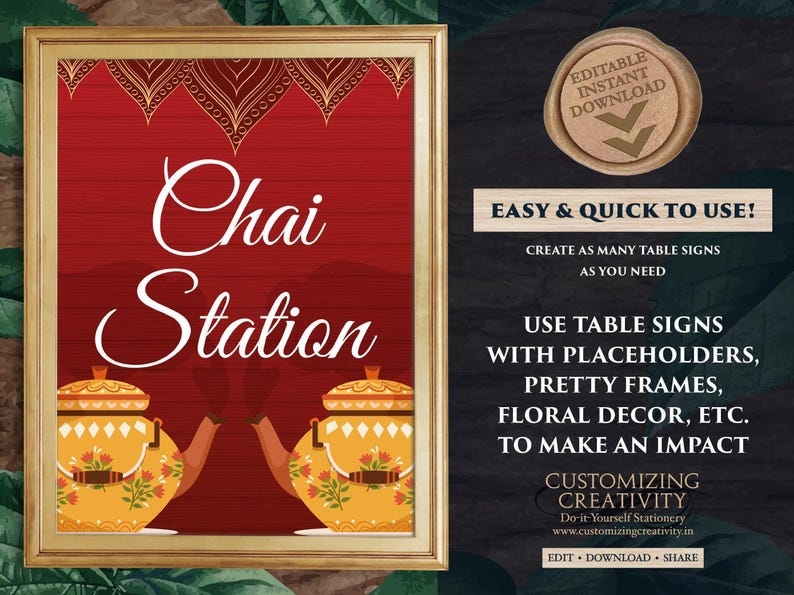 Indian Wedding Chai & Food Station Sign: Mehndi Decor (digital Download ...