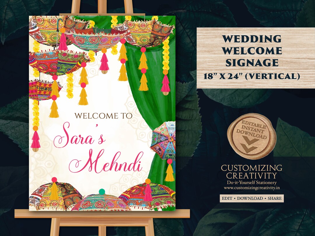 Mendhi Welcome Signs & Mehndi Decor Sign Umbrella, Mendhi Signs as ...