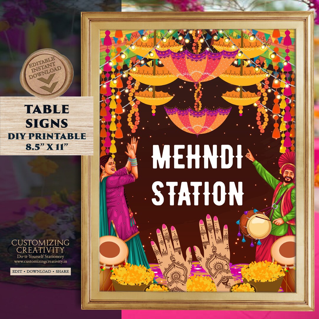Henna Station Sign Dholki Decoration, Mehndi Decor & Mehndi Decorations ...