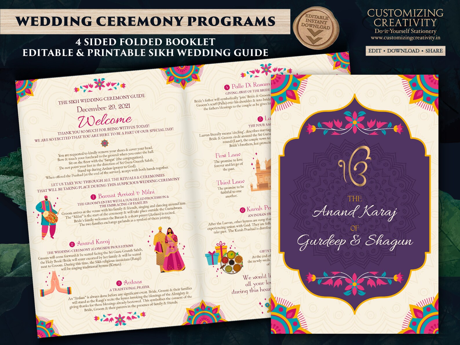 Sikh Wedding Programs Template & Sikh Ceremony Guides | Etsy