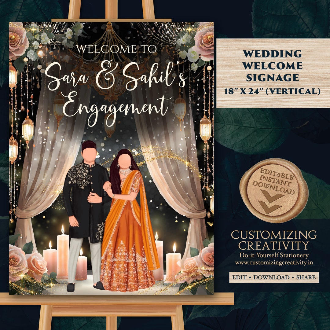 Engagement Welcome Board Ring Ceremony Welcome Signs, Indian Engagement ...