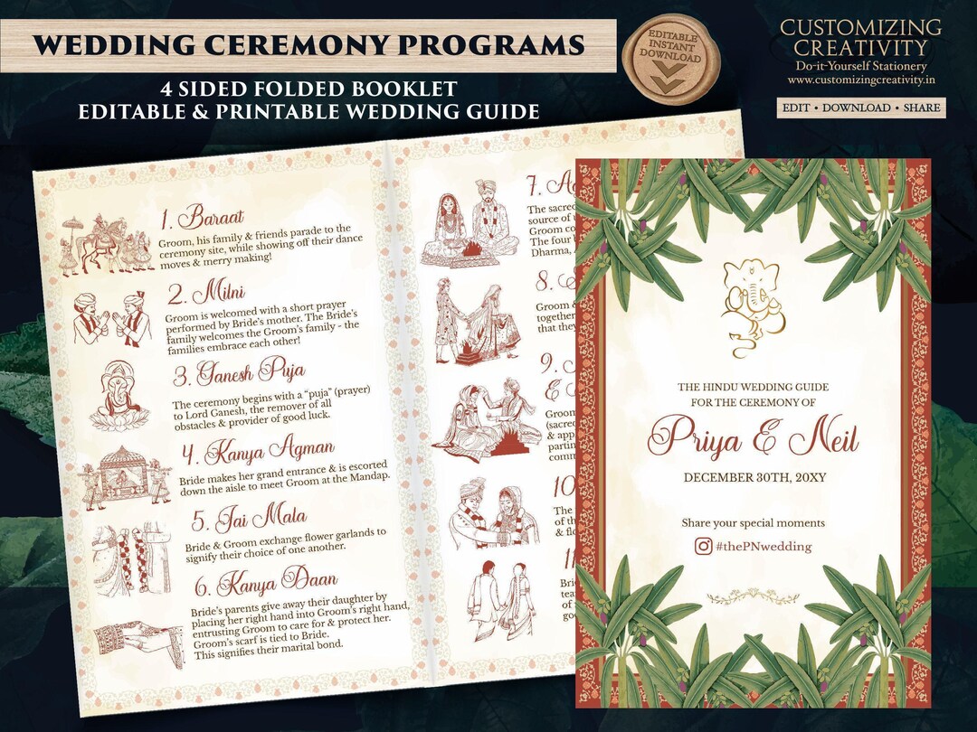 Hindu Wedding Ceremony Program: Indian Wedding Guide (digital Download ...