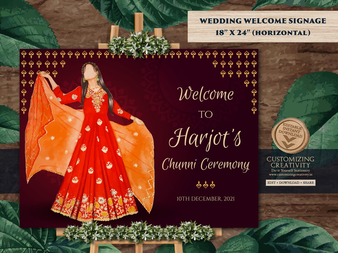 Chunni Ceremony Signs as Bridal Chunni Signage Welcome, Hindu Welcome ...