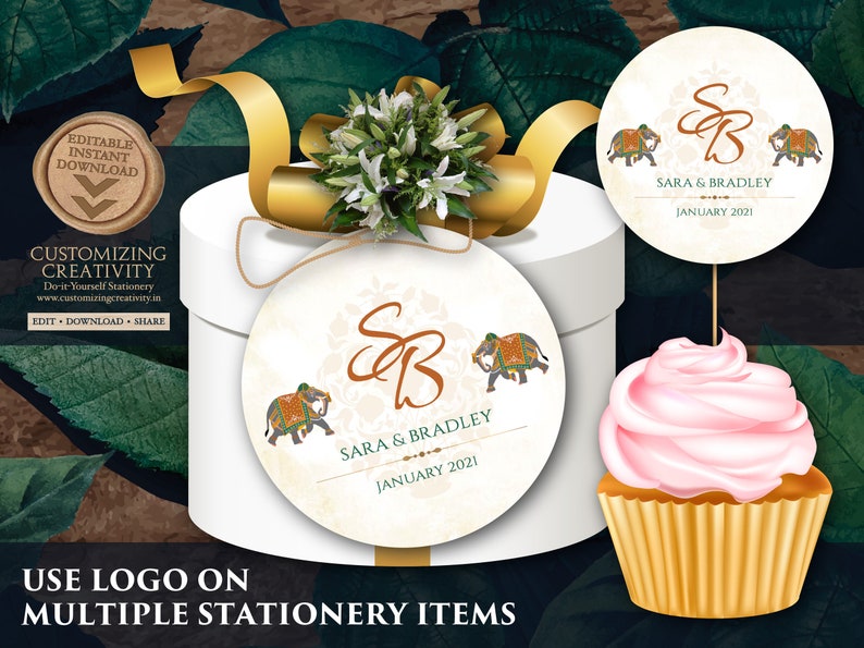 Indian Wedding Monogram for Indian Wedding Logo Elephant - Etsy