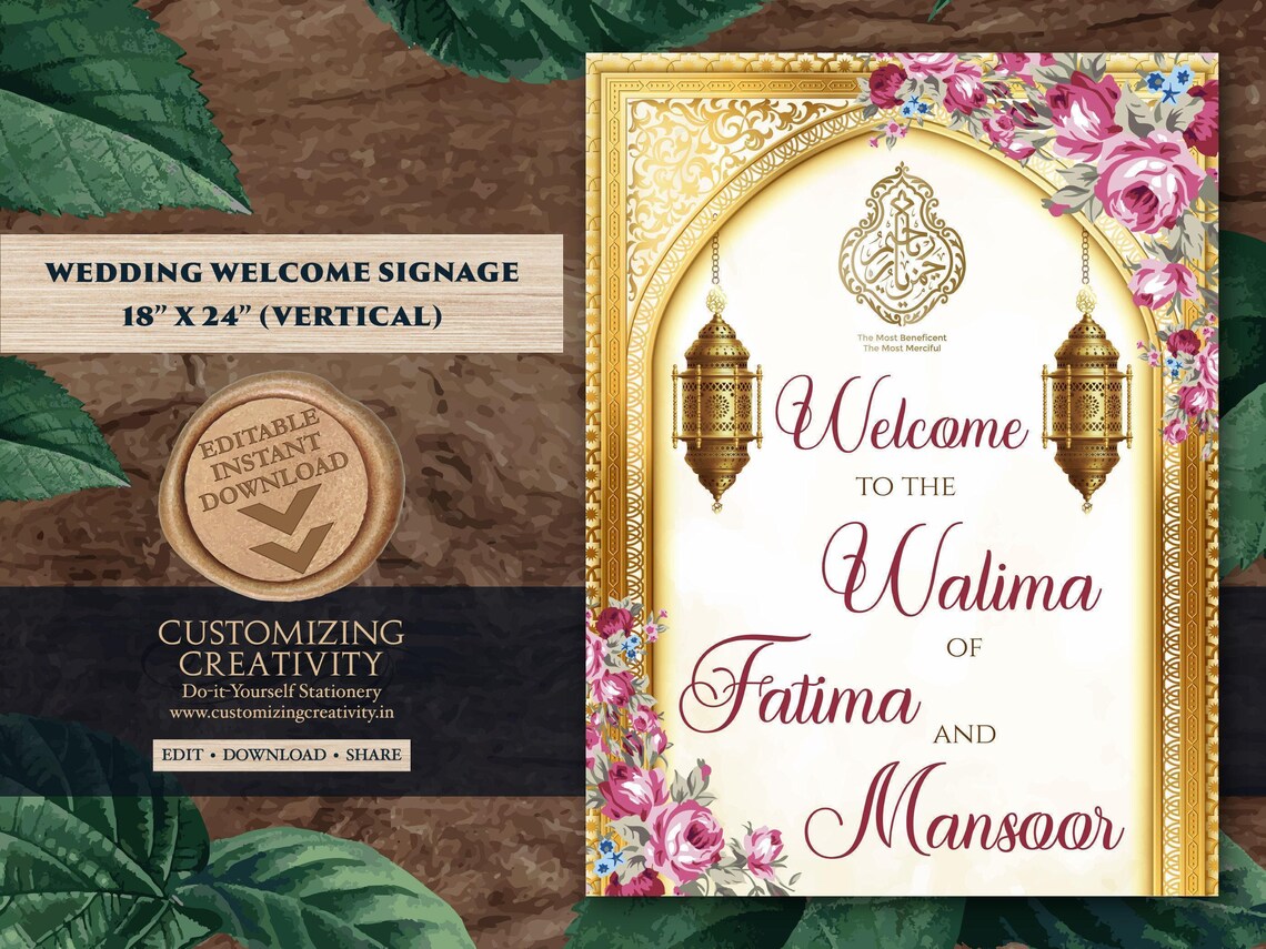 Floral Walima Welcome Sign: Muslim Wedding Decor (18x24" PDF) - Etsy