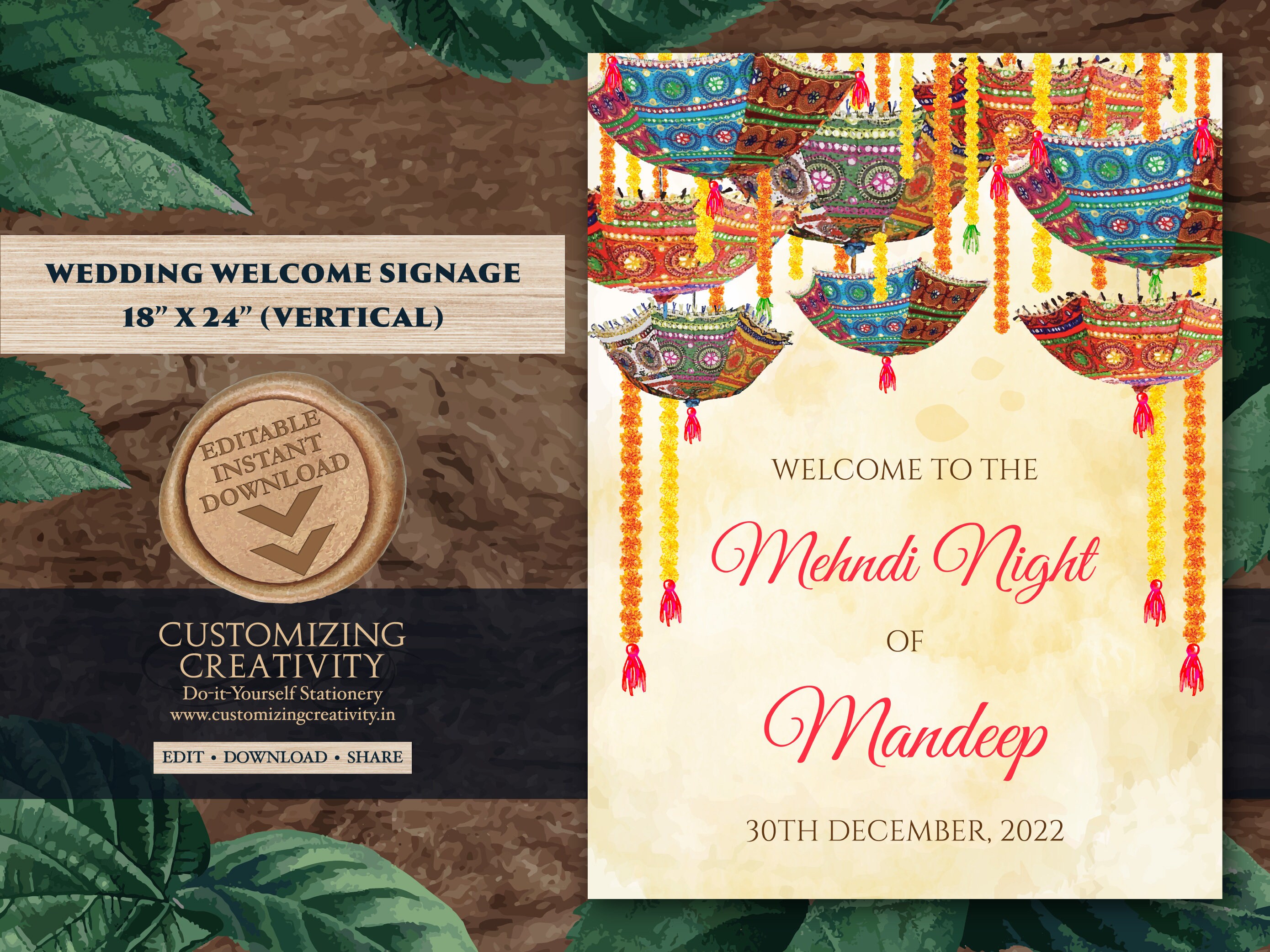 Indian decor sign Mendhi & Mendhi Welcome signs Desi Wedding | Etsy