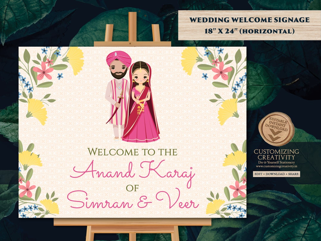 Anand Karaj Signs as Punjabi Wedding Signs, Sikh Wedding Welcome Sign ...