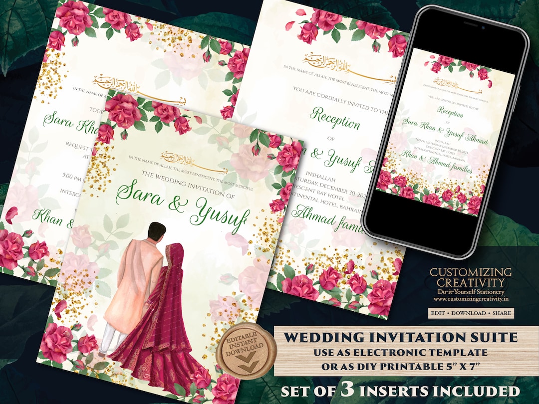 Digital Islamic Walima Card Muslim Invitations, Nikkah Invite Arabic ...
