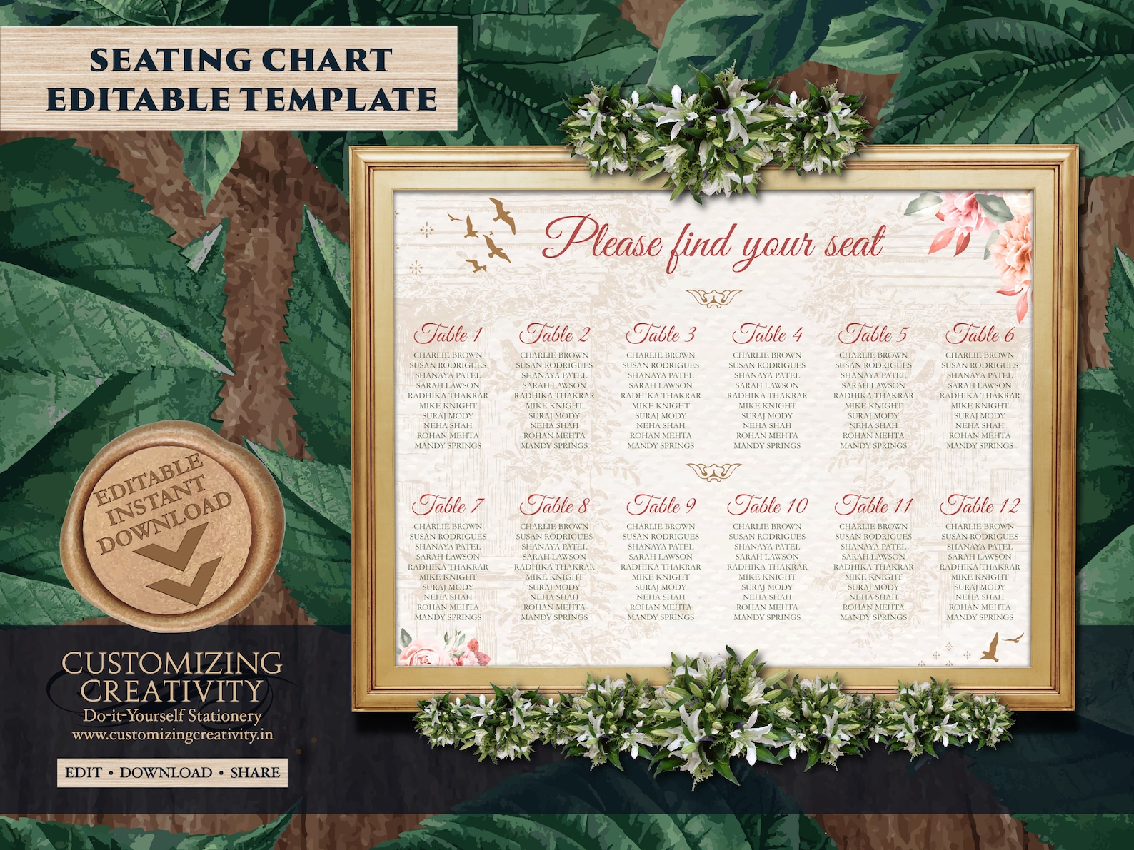Find Your Seat Template as Printable Guest Seating Plan - Etsy