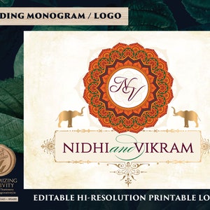 Buy Elephant Wedding Monogram for Indian Wedding Logo, Mandala Wedding ...