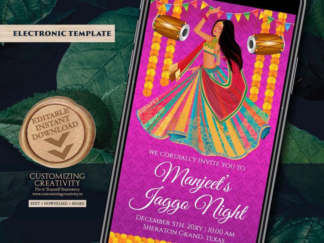 Digital Jaggo Cards Jaggo Night Invites, Jaggo Wedding Invite as Jaggo ...