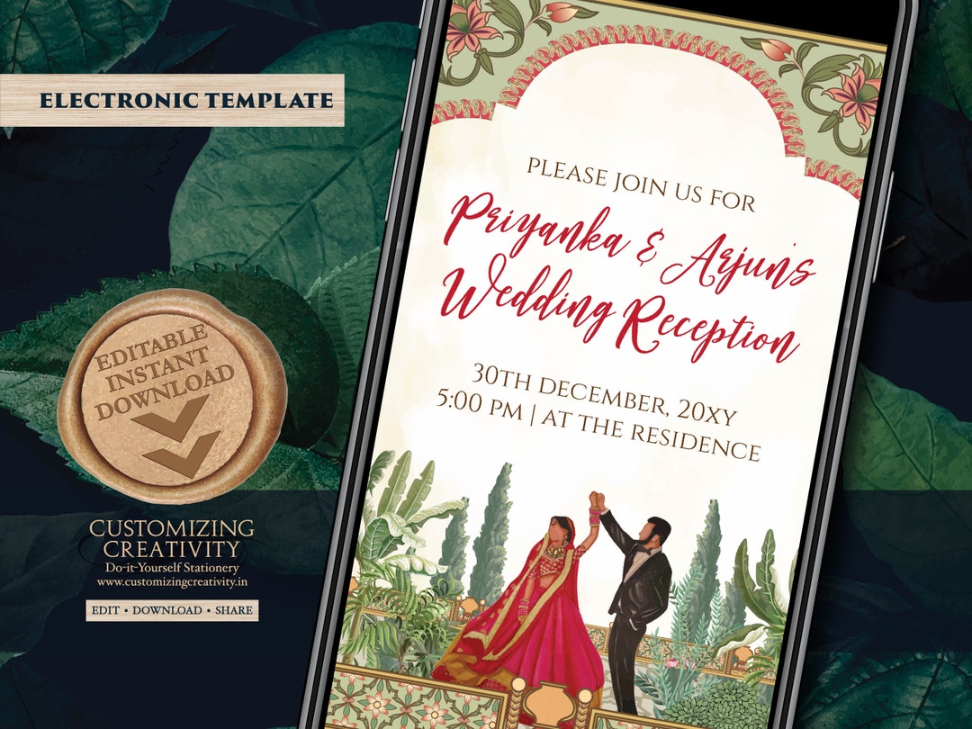 Buy Digital Indian Invitation Wedding Reception, Reception Invite ...