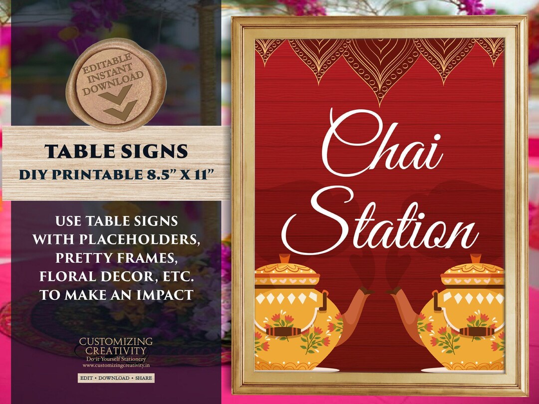 Indian Wedding Chai & Food Station Sign: Mehndi Decor (digital Download ...