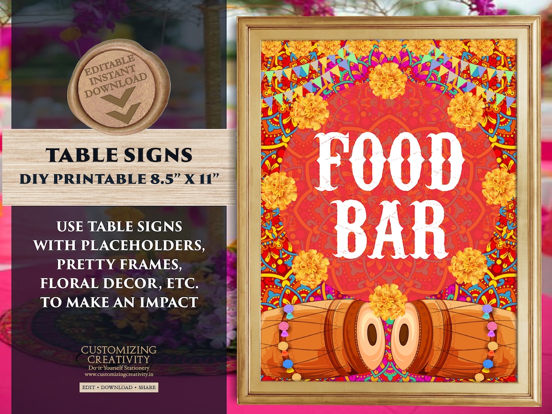 Food Station Signs Indian Wedding Decor, Indian Food Signs Henna ...