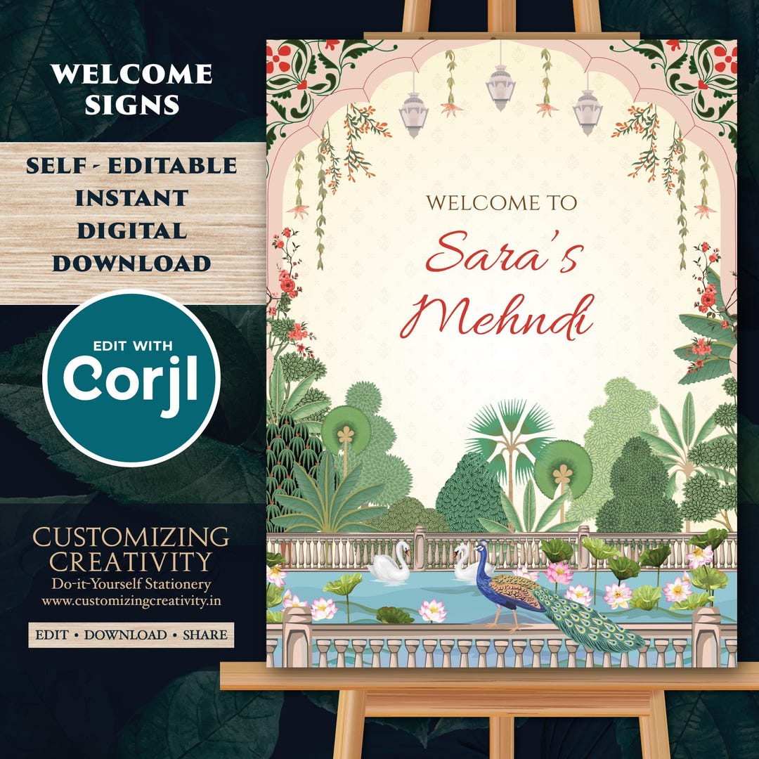 Mendhi Party Sign as Henna Sign, Mehendi Celebration Poster as Mehndi ...