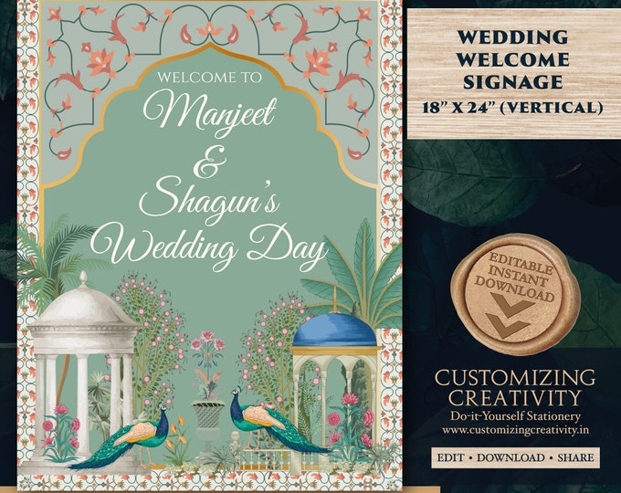 Indian Wedding Welcome Sign With Couple Illustration | Indian Wedding ...