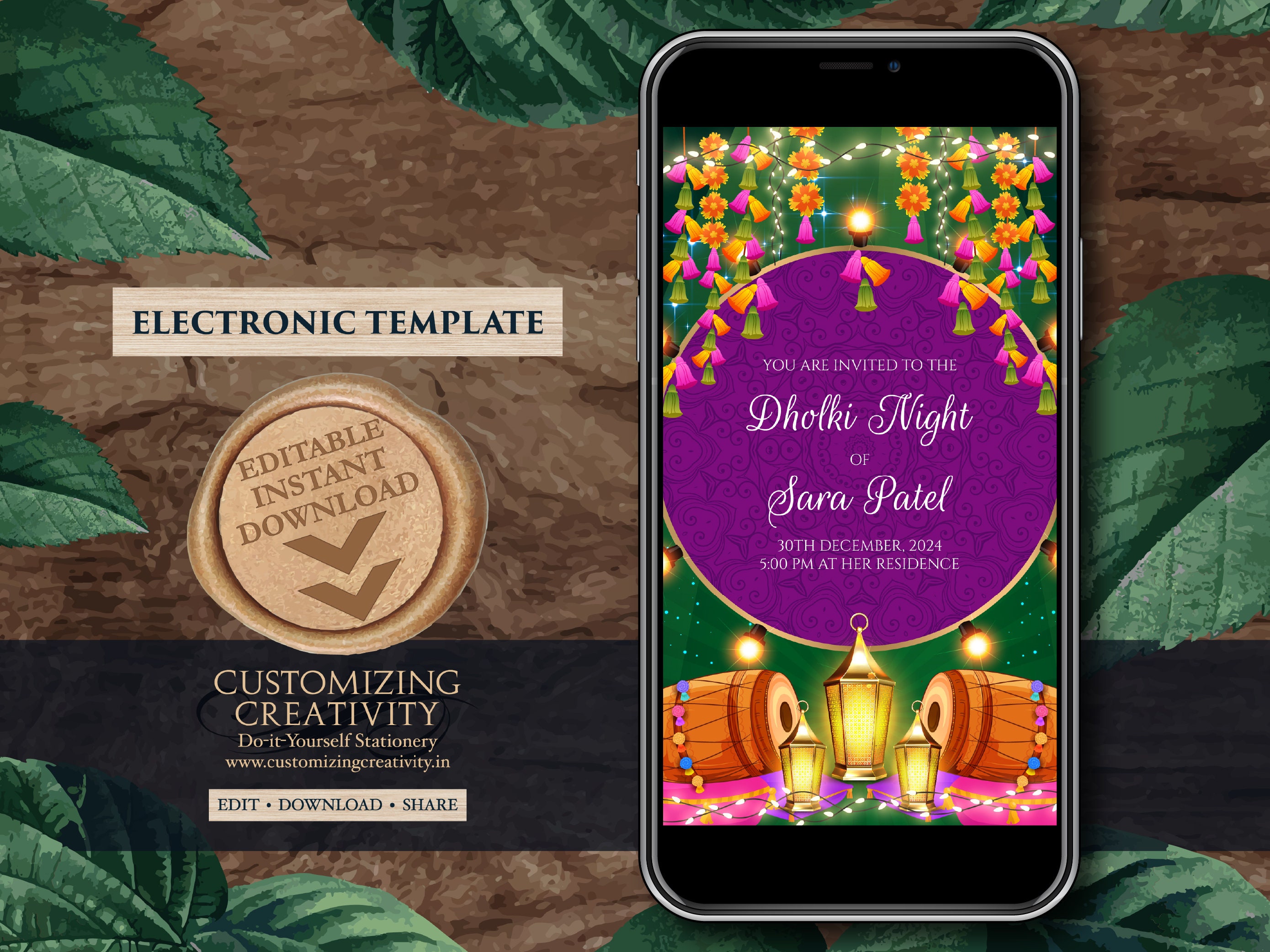 Dholki Invitations as Dholki Cards Mehndi Invitations & - Etsy UK