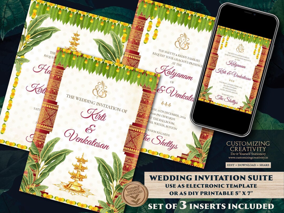 South Indian Wedding Invitation: Tamil Telugu Invite (digital Download ...
