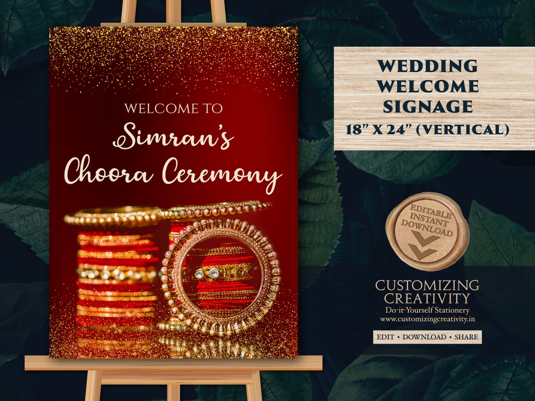 Choora Ceremony Signs & Wedding Chura Sign, Choora Welcome Signs as ...