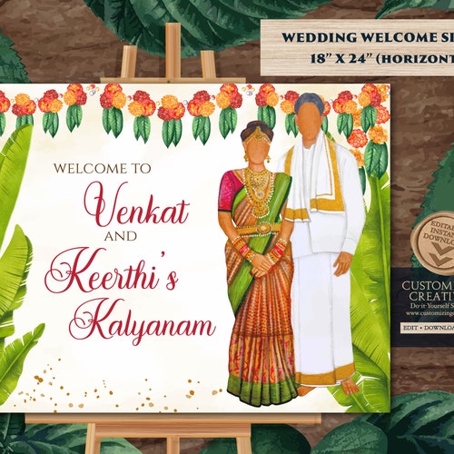 Indian Wedding Welcome Sign Tamil Welcome Signs South Indian - Etsy