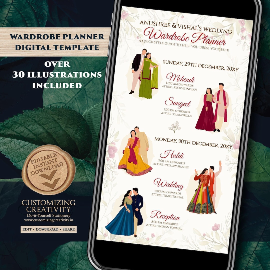 Buy Digital Indian Wedding Wardrobe Planner: Outfit Timeline (instant ...