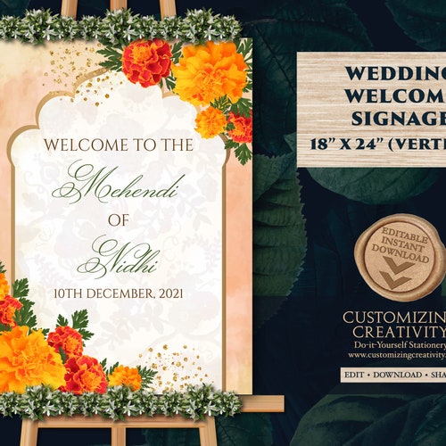 Marigold Welcome Signs for Indian Welcome Sign Mehndi Signs - Etsy