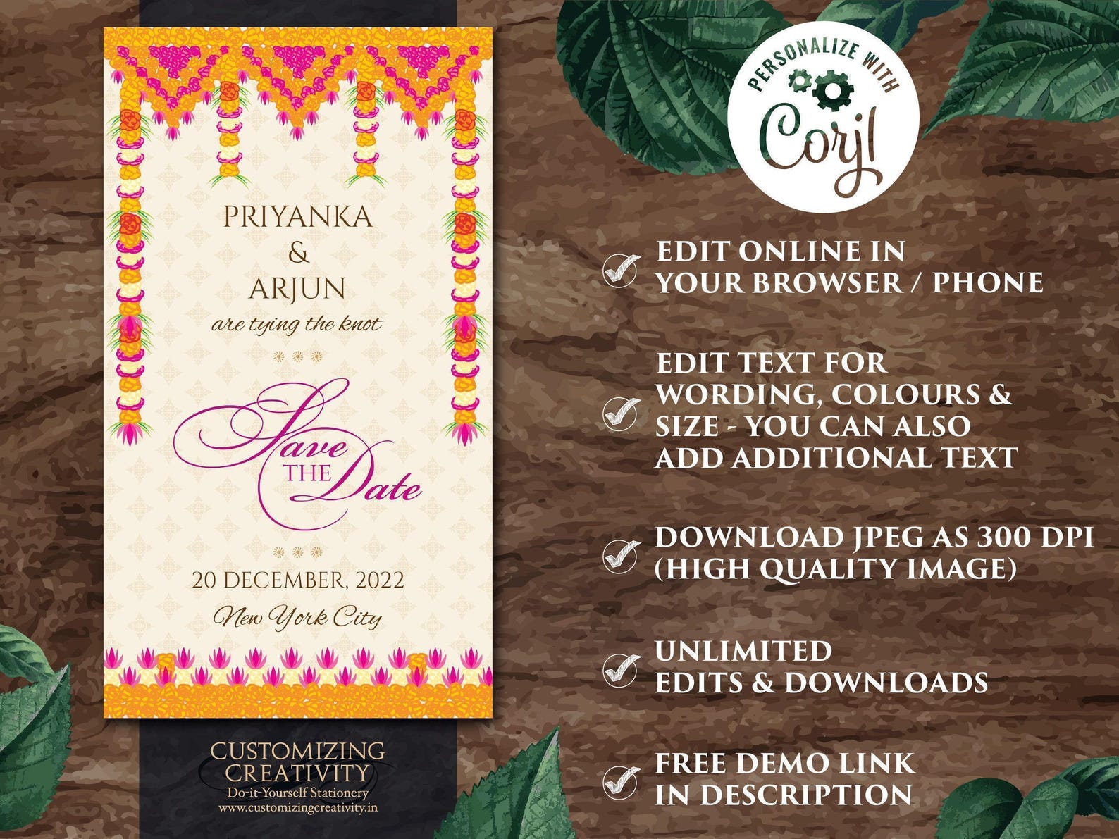 Hindu Wedding Save the Date: South Indian Banana Leaf Design (digital ...