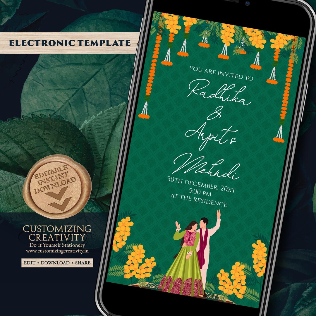 Mehendi Invitation Digital Mehndi Invite, Dholki Invitation & Digital ...