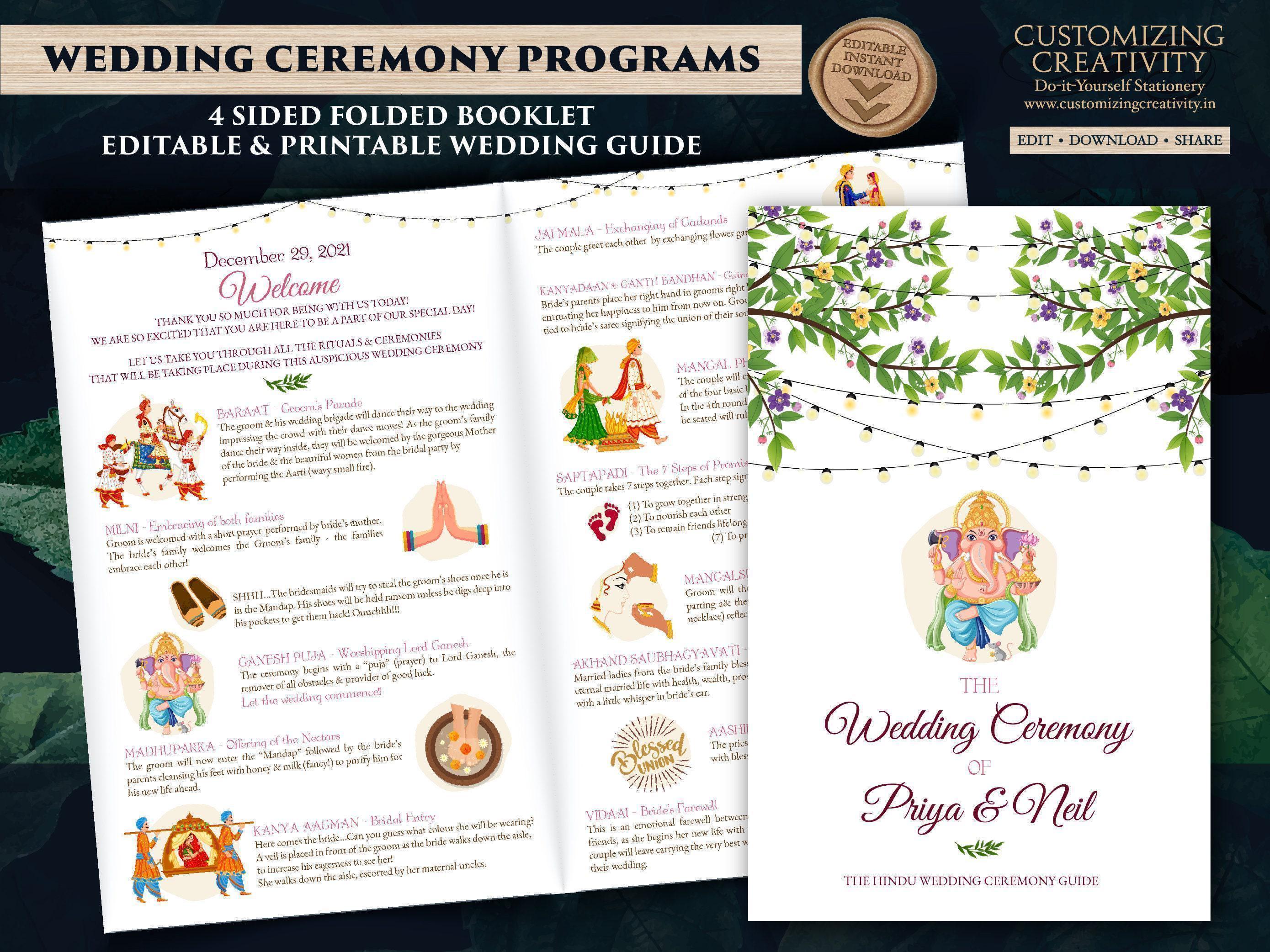 Hindu Wedding Program Template: Indian Ceremony Infographic (digital ...