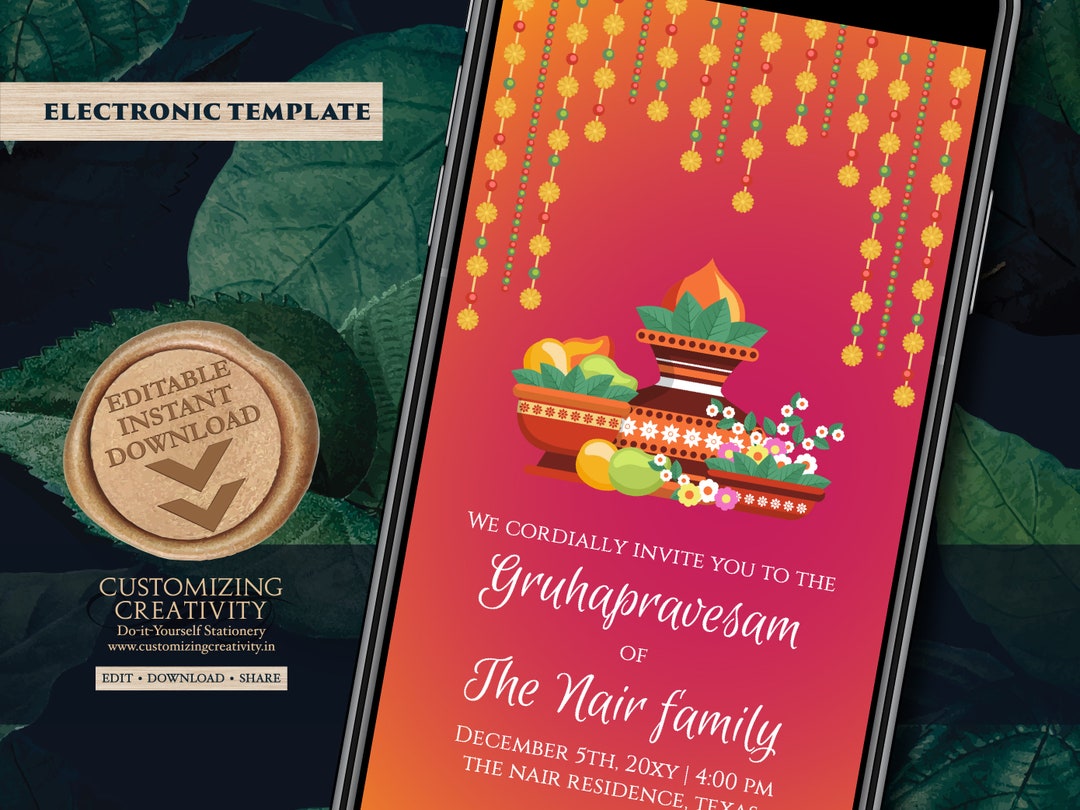 Indian Housewarming Invitation Gruha Pravesh Invite as Pooja Invitation ...