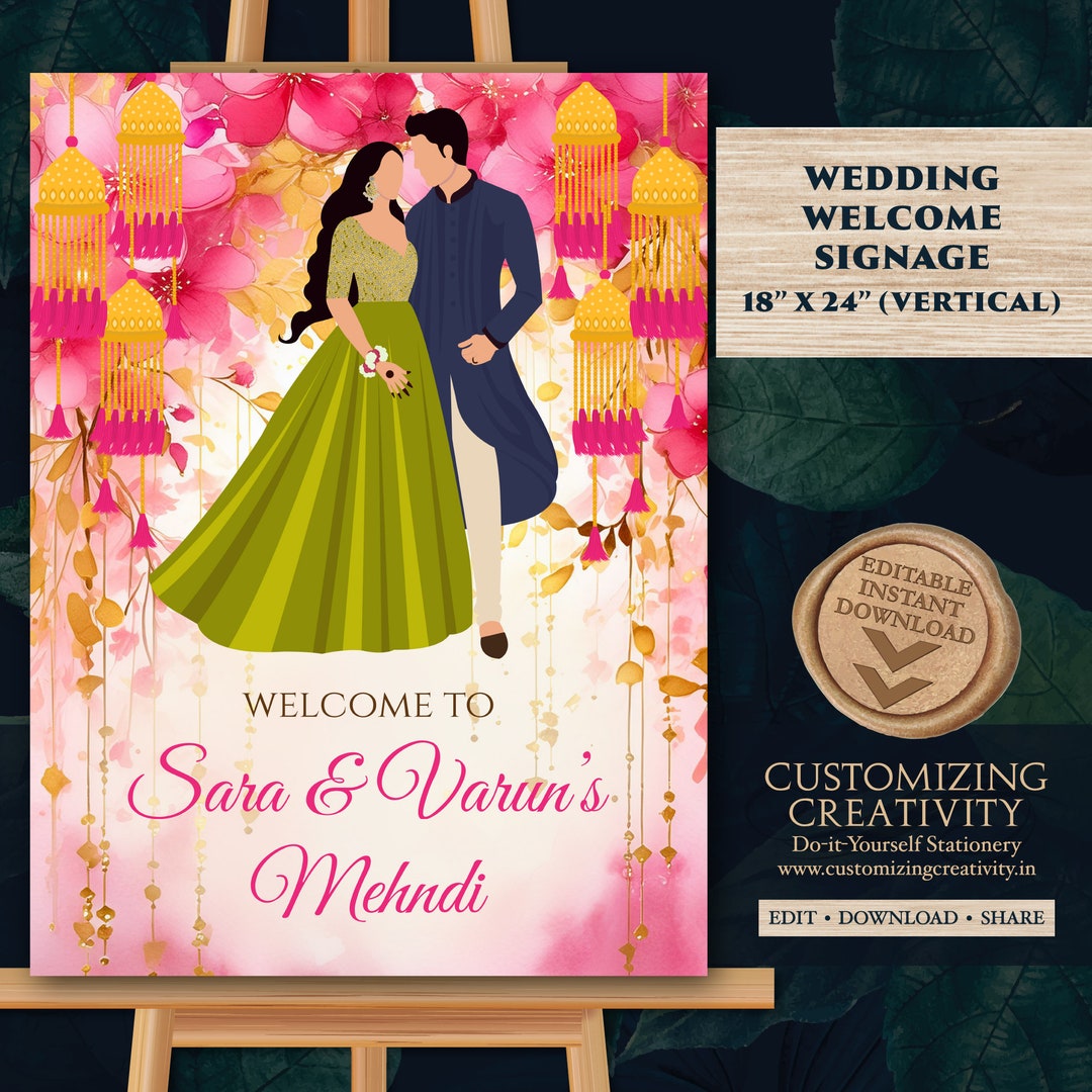 Mehendi Signs Mendhi Welcome Sign, Mehndi Welcome Signs as Mehndi Decor ...
