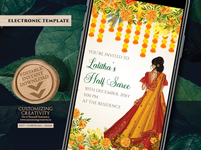 Half Saree Function Invitations & Saree Evite Half Saree - Etsy