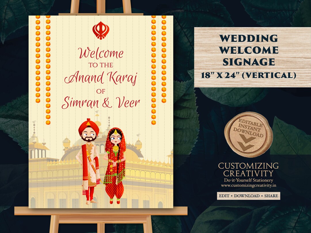 Anand Karaj Welcome Sign Sikh Wedding Sign, Anand Karaj Signs as ...