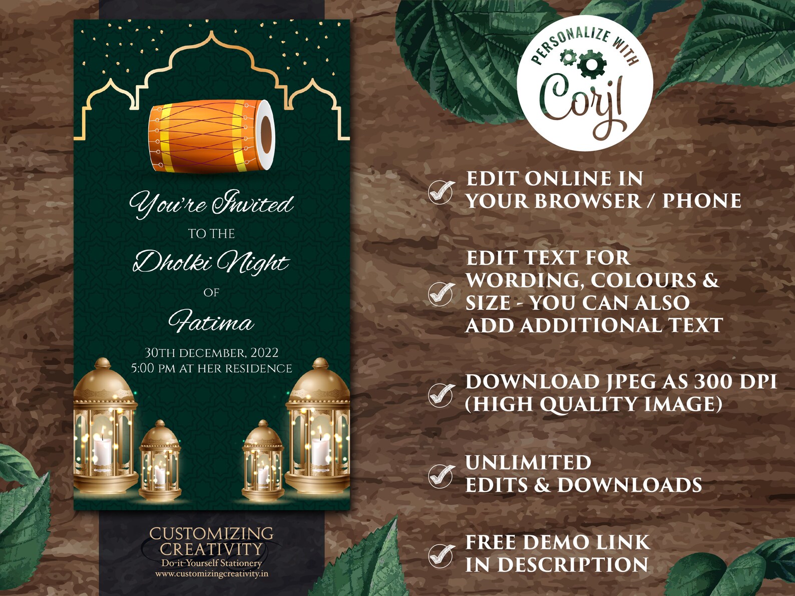 Dholki Invite Digital as Dholak Night Invitation Muslim | Etsy