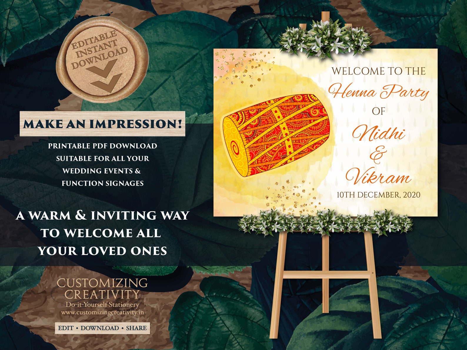 Dholki Signs as Dholki Welcome Sign, Dholki Decor Signage & Mehndi ...