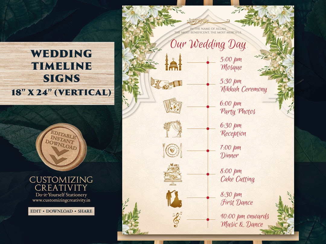 Muslim Wedding Timeline Poster Muslim Wedding Program, Nikkah Program ...