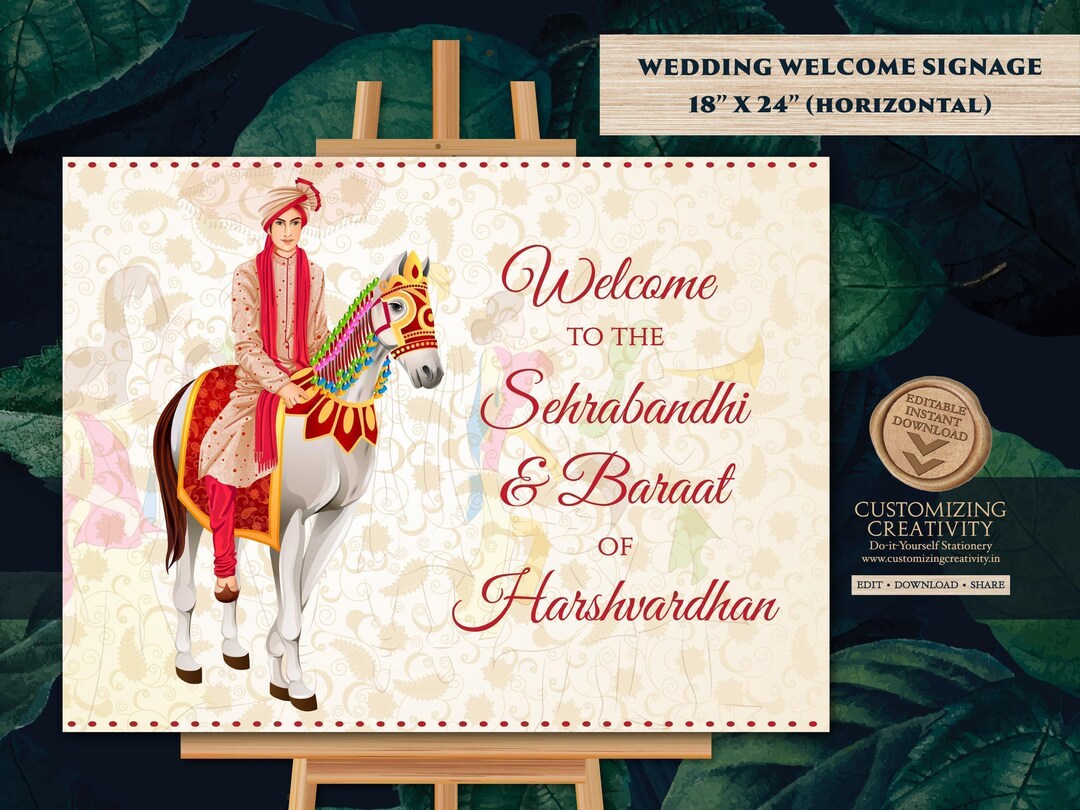 Indian Wedding Welcome Sign: Baraat, Hindu Ceremony (digital Template ...