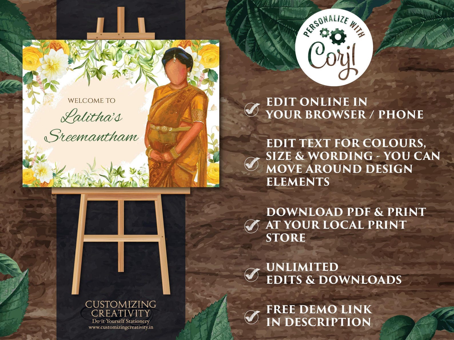 Indian Baby Shower Welcome Sign: Floral Sreemantham, Valaikappu ...