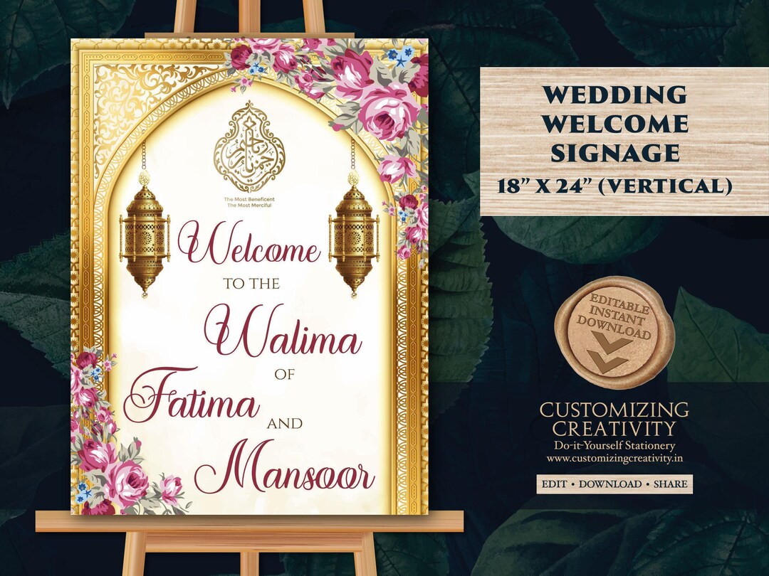 Floral Walima Welcome Sign: Muslim Wedding Decor (18x24" PDF) - Etsy