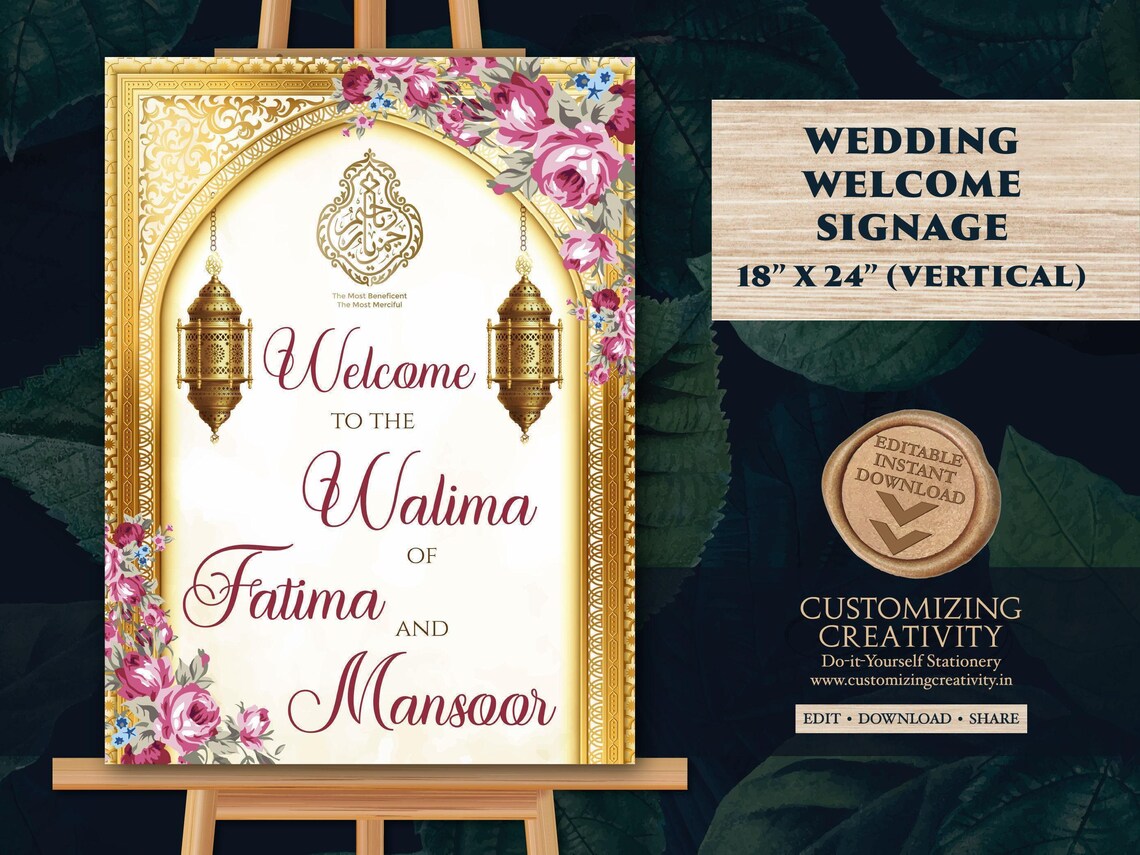 Floral Walima Welcome Sign: Muslim Wedding Decor (18x24" PDF) - Etsy